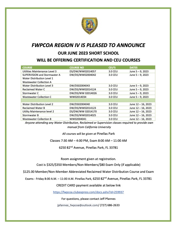 FW&PCOA Region IV Short School | Florida Water Resources Journal